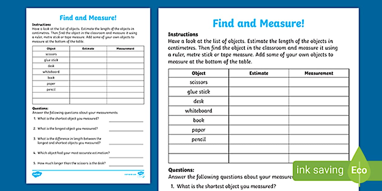 Find and Measure Classroom Objects Worksheet - Twinkl