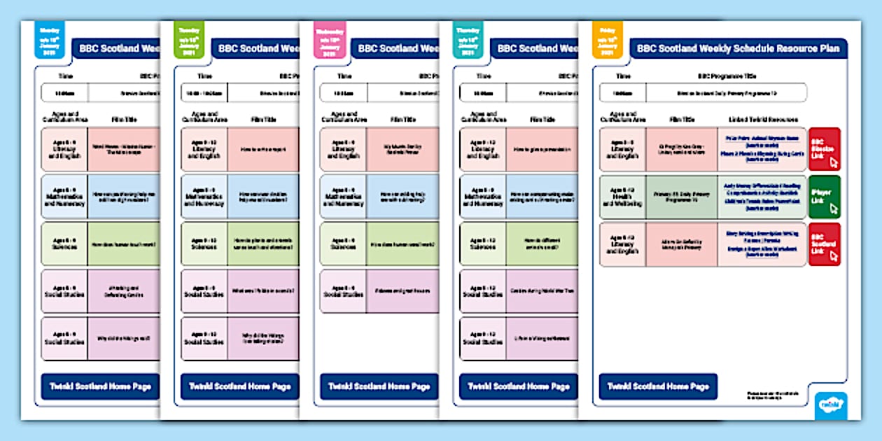 Free - BBC Scotland Weekly Schedule Resource Plan: W/C 18th January 2021
