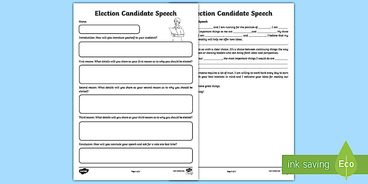 Editable Election Candidate Speech Worksheet (teacher made)