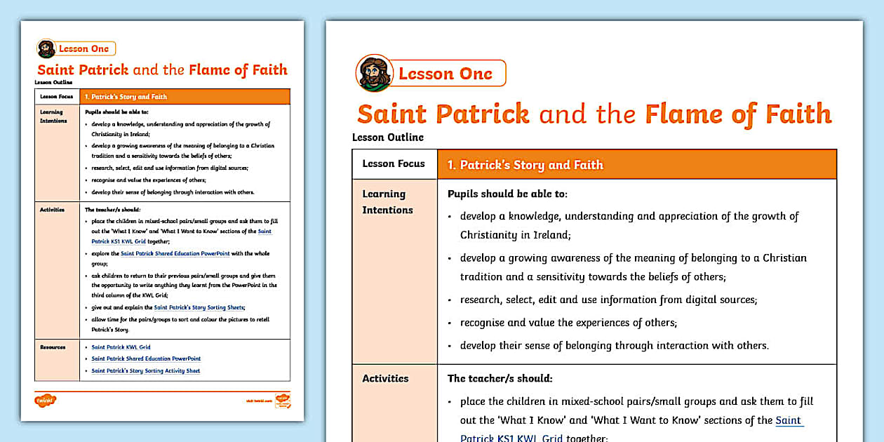 Saint Patrick Flame of Faith Shared Education Lesson Plan 1