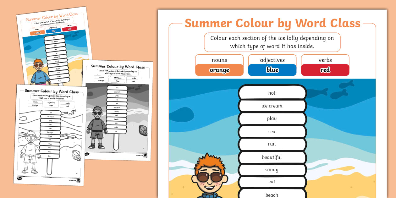 Summer-Themed Colour by Word Class Worksheet (Teacher-Made)