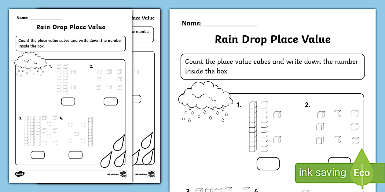 Rain Drop Place Value Activity Sheet (teacher made) - Twinkl