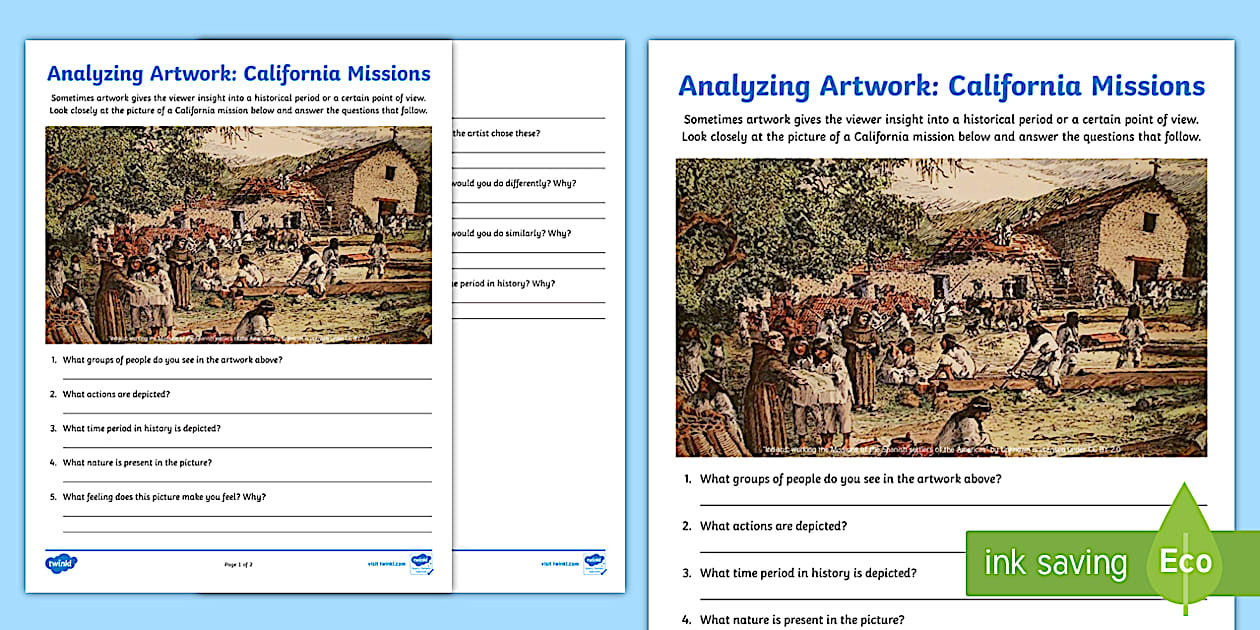 Analyzing Artwork: California Missions Worksheet - Twinkl