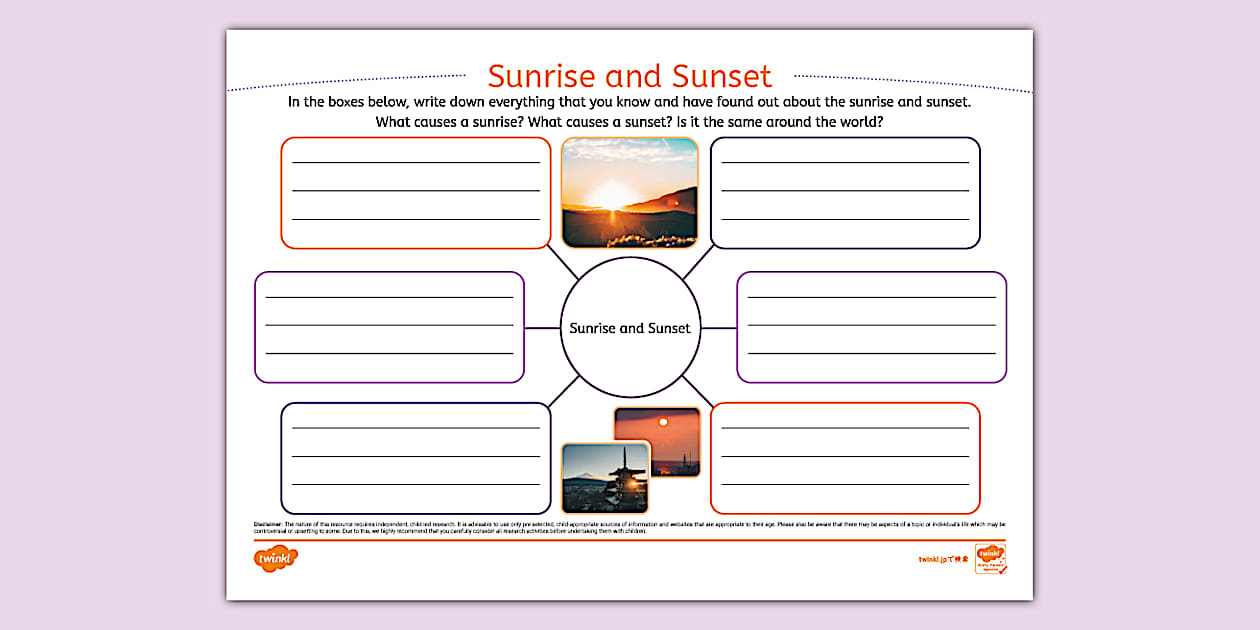 Sunrise and Sunset Mind Map (teacher made) - Twinkl