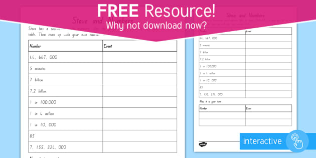 FREE! - Steve and Numbers Worksheet / Worksheet to Support Teaching on ...