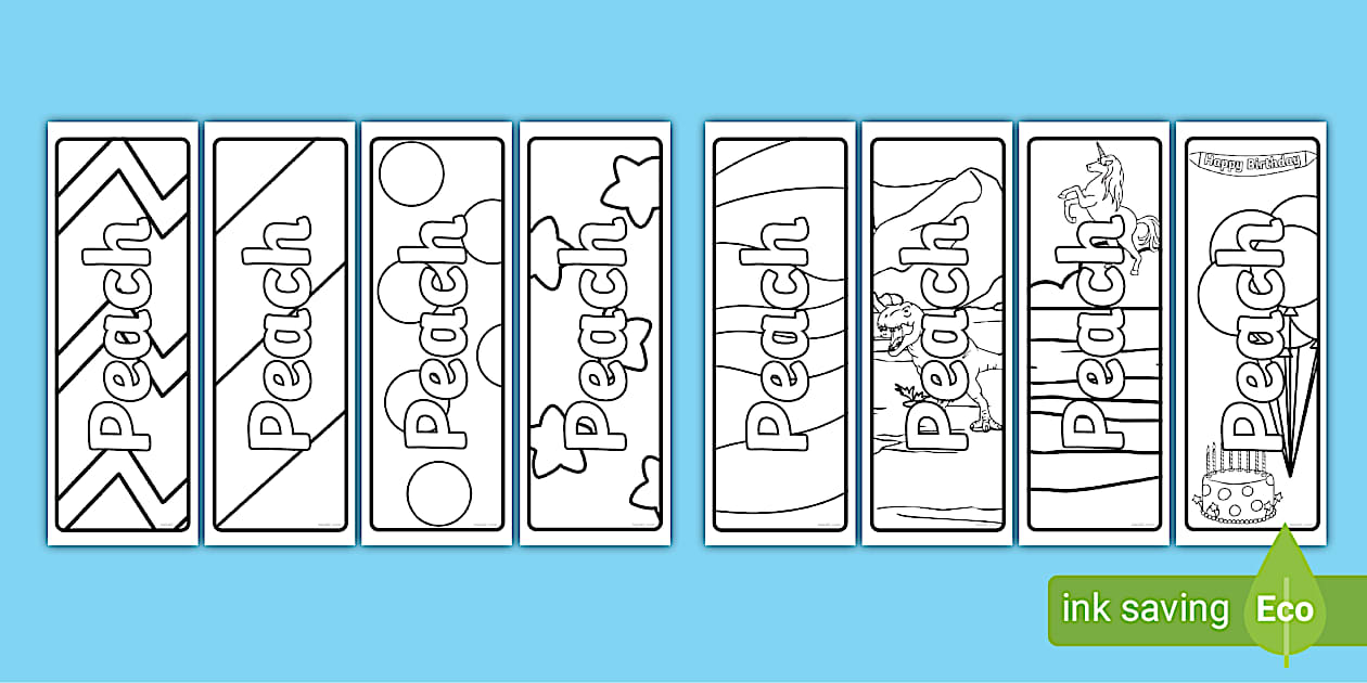 Peach Name Simple Colouring Bookmarks (teacher made)
