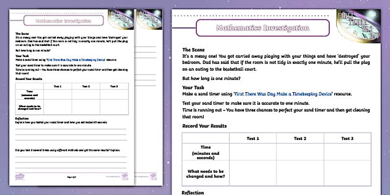 First There Was Day Maths Investigation: Sand Timer - Twinkl
