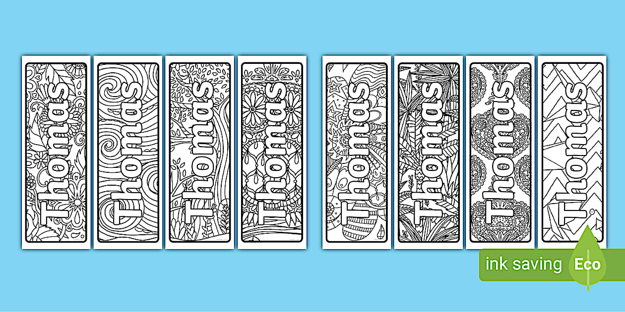 Thomas Mindfulness Name Colouring Bookmarks - Twinkl