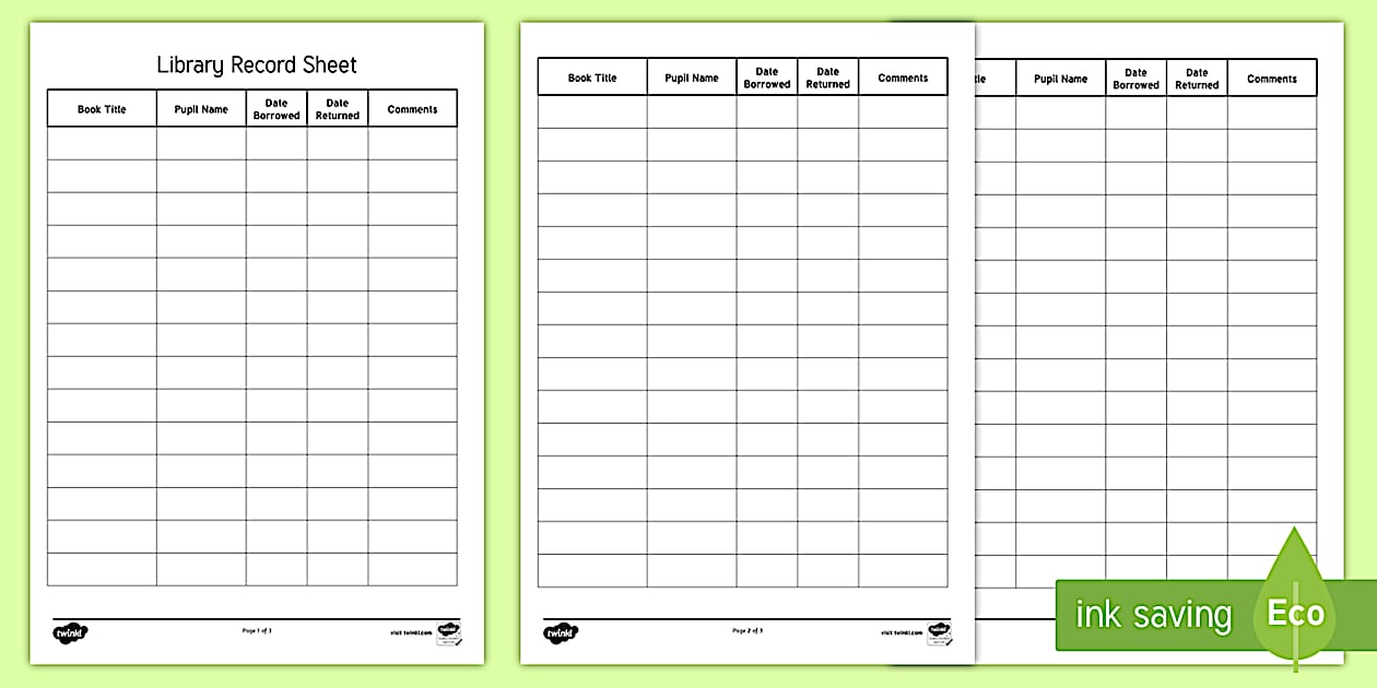 Class Library Record Checklist - Twinkl