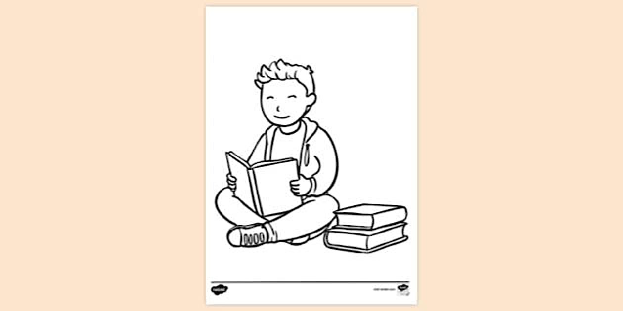 Child Reading Colouring Sheet | Colouring Pages | Twinkl