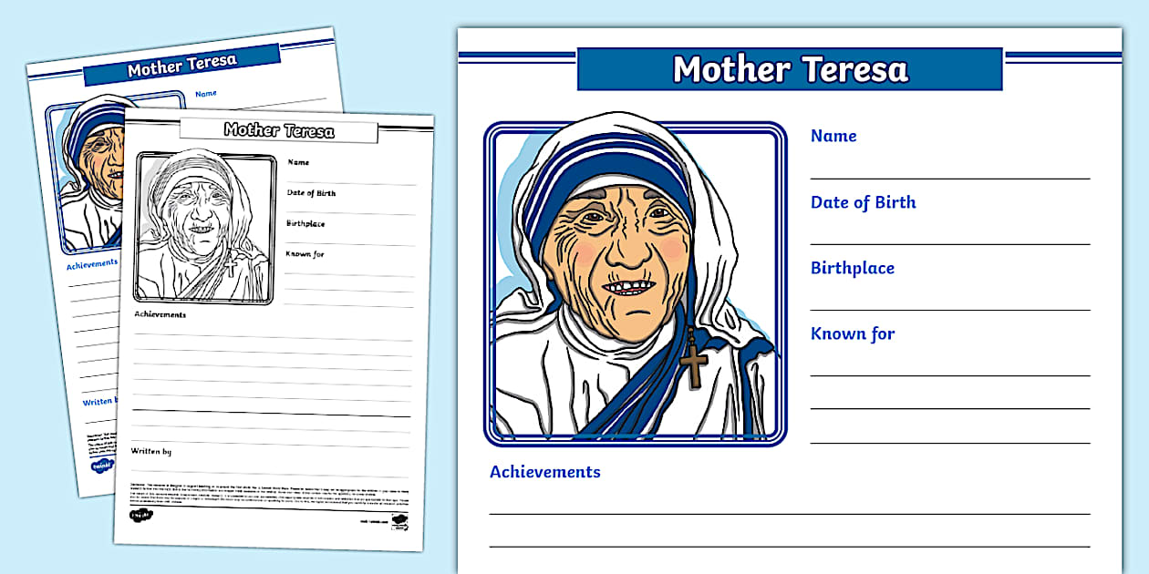 Mother Teresa Biography Template (teacher made) - Twinkl
