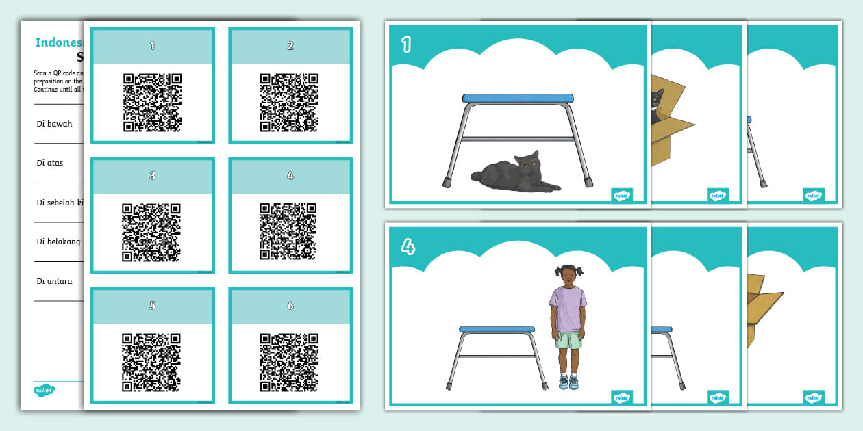 QR Code Hunt - Indonesian Prepositions (teacher made)
