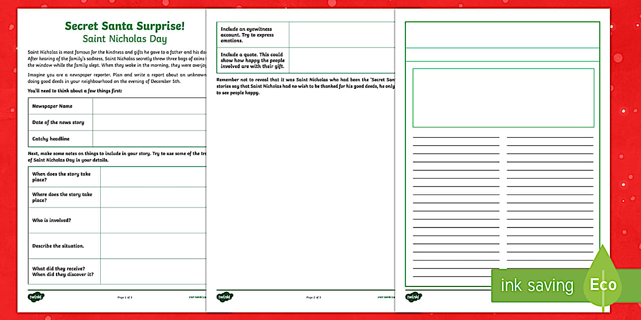 KS2 St Nicholas Day Writing Activity (teacher made) - Twinkl