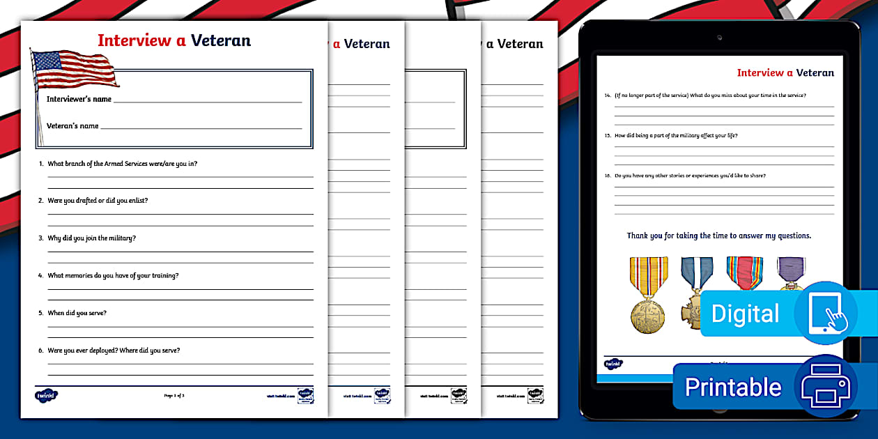 Interview a Veteran Activity Worksheet for 3rd-5th Grade