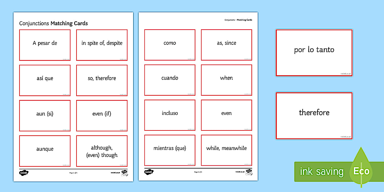 Conjunctions Matching Cards Spanish - Twinkl