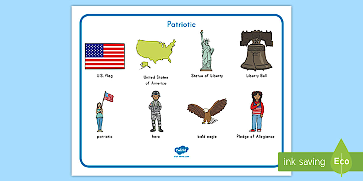 Illustrated Patriotic Words Word Mat for Kids | Twinkl USA