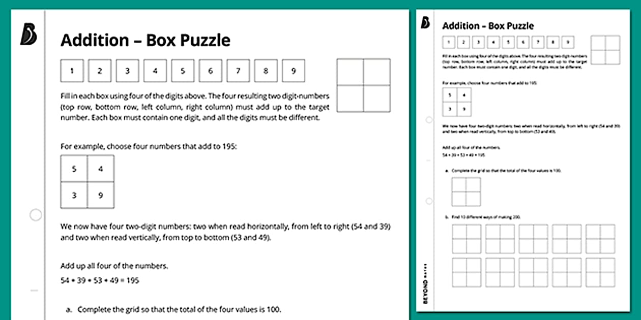 👉 Addition - Box Puzzle | KS3 Maths | Beyond - Twinkl