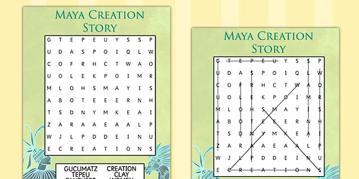 Maya Civilisation Creation Story Differentiated Wordsearch