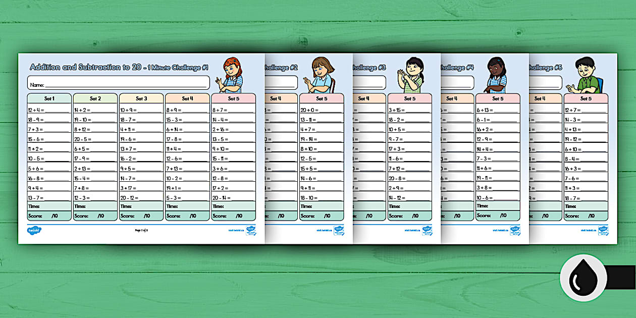 Addition and Subtraction to 20 - 1 Minute Challenge - Twinkl