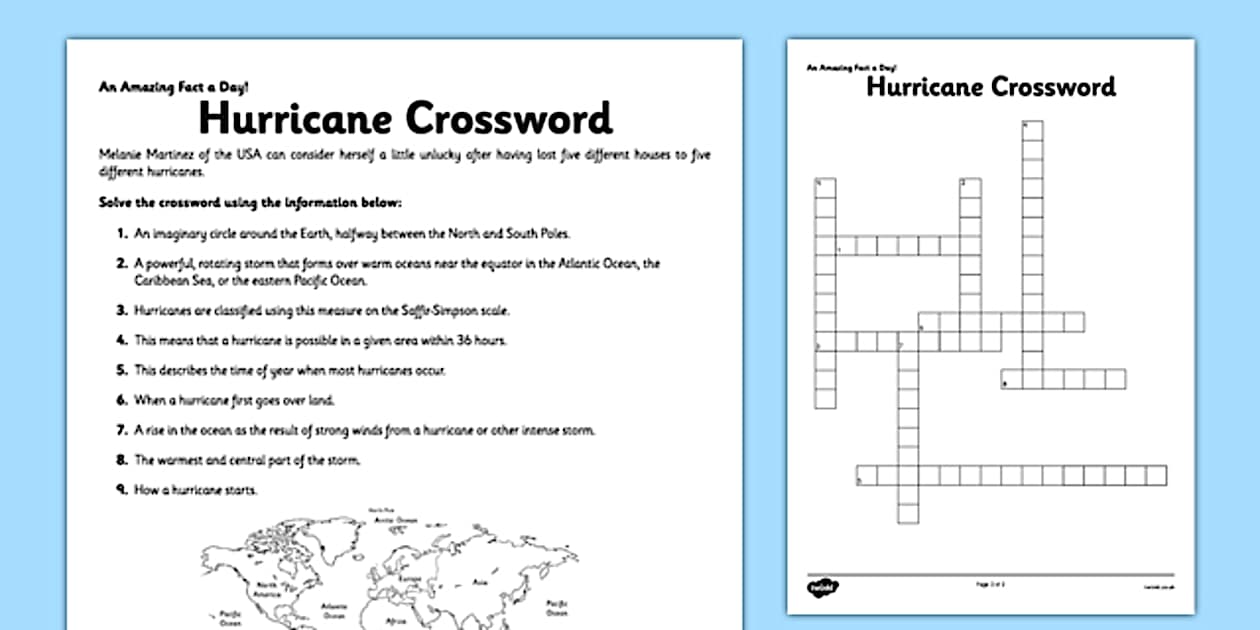 Hurricane Crossword Worksheet / Worksheet - Twinkl