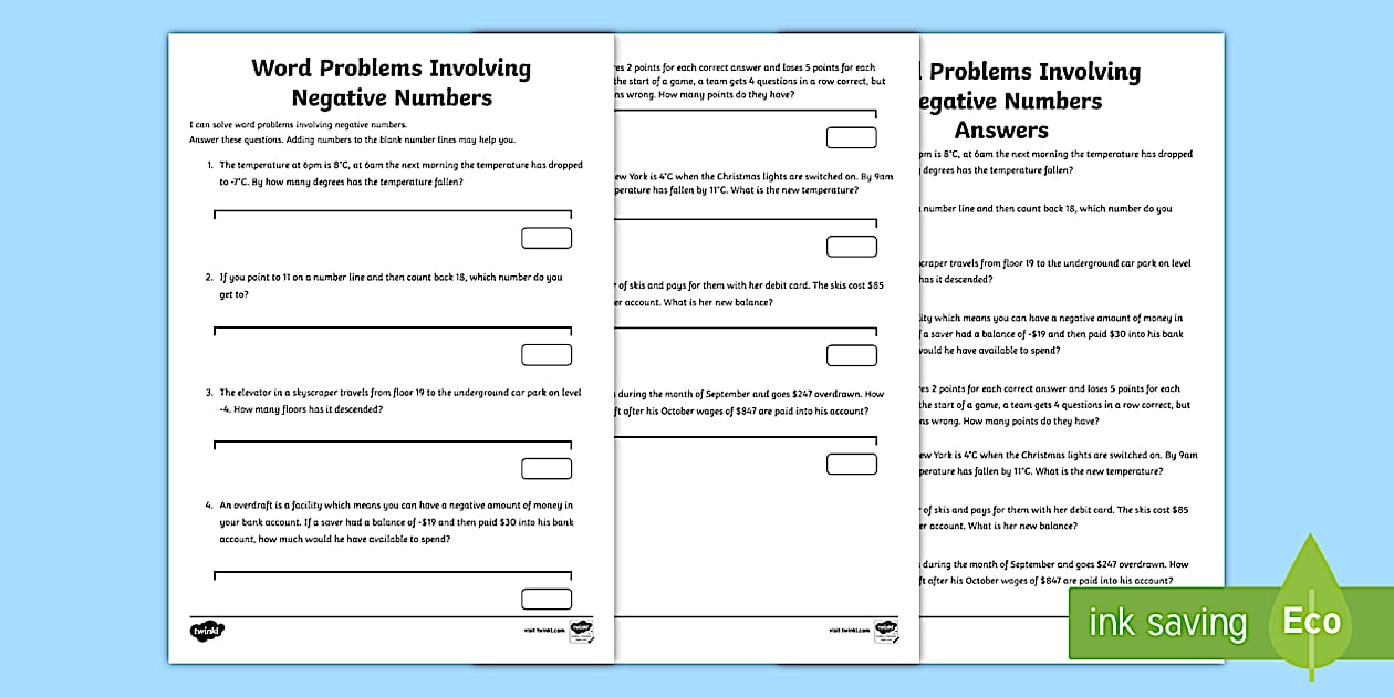 Years 6 Integers and Whole Numbers Worksheet | Twinkl Maths