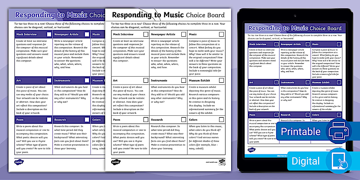 Music Choice Board | Educational Resources | Twinkl USA