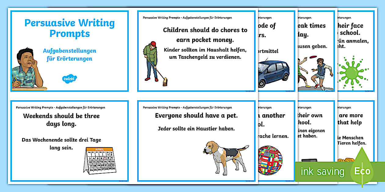 Persuasive Writing Prompt Flashcards English/German - Twinkl
