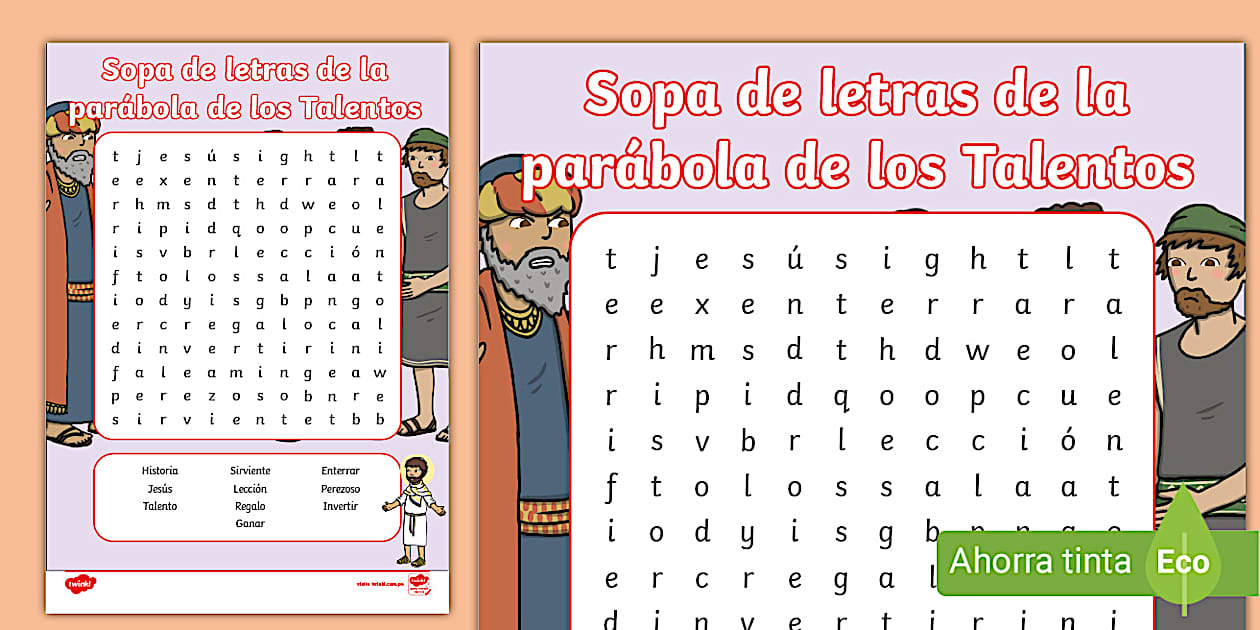 Sopa de letras: Parábola los Talentos - Twinkl