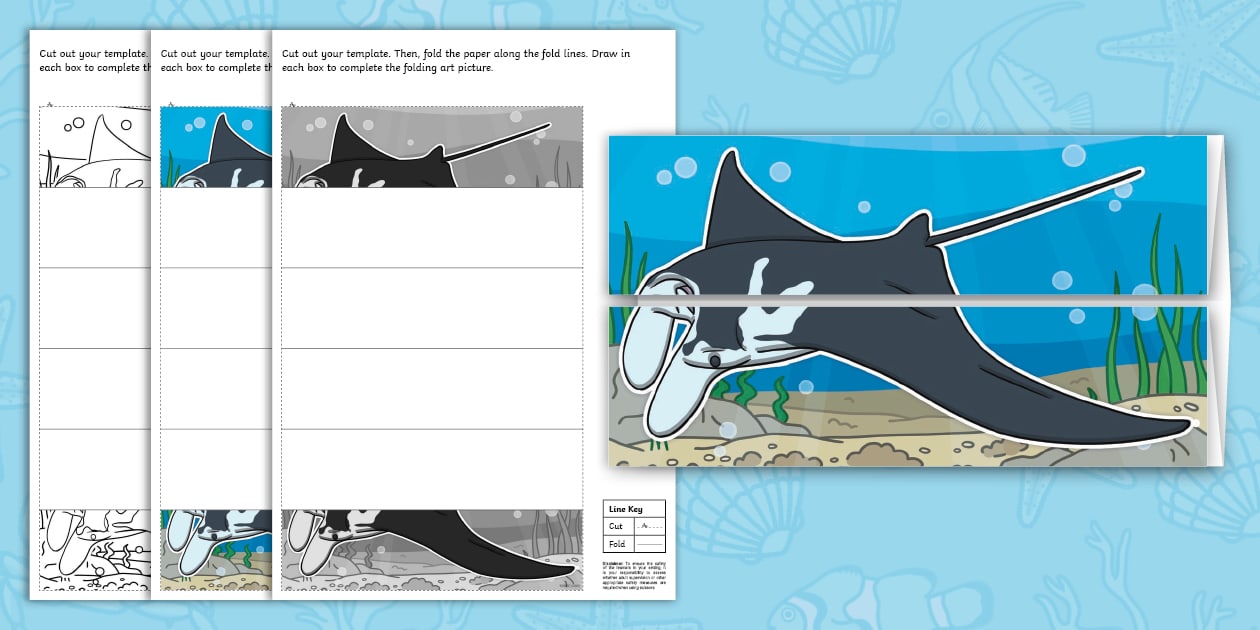 Manta Ray Folding Art Template (teacher made) - Twinkl