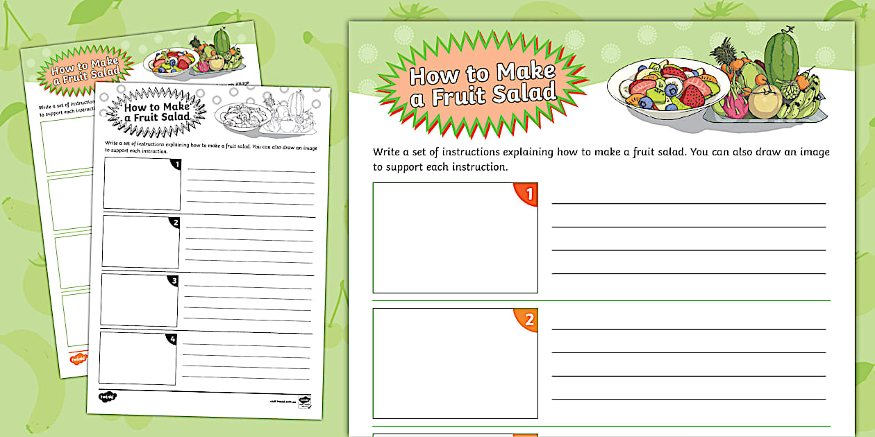 How to Make Fruit Salad Instructional Writing Frame - Twinkl