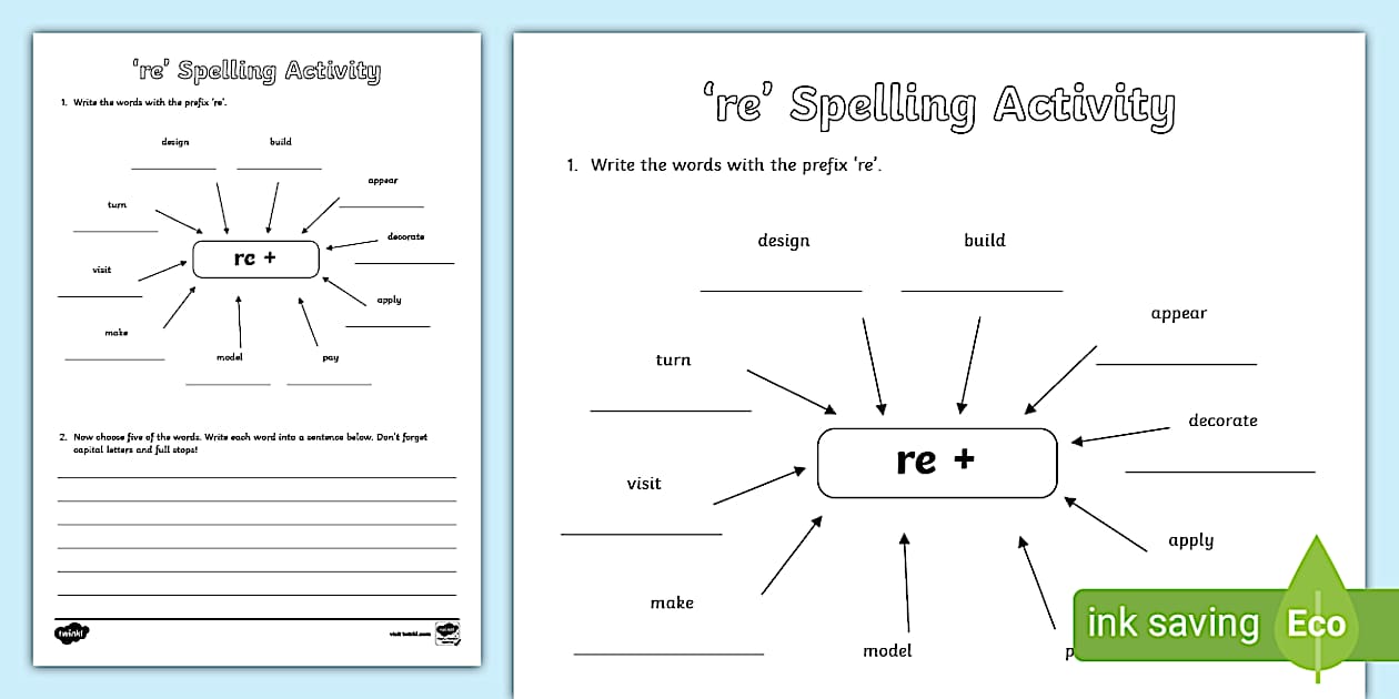 re- Prefix Spelling Activity - Twinkl - KS2 - SPAG - Twinkl