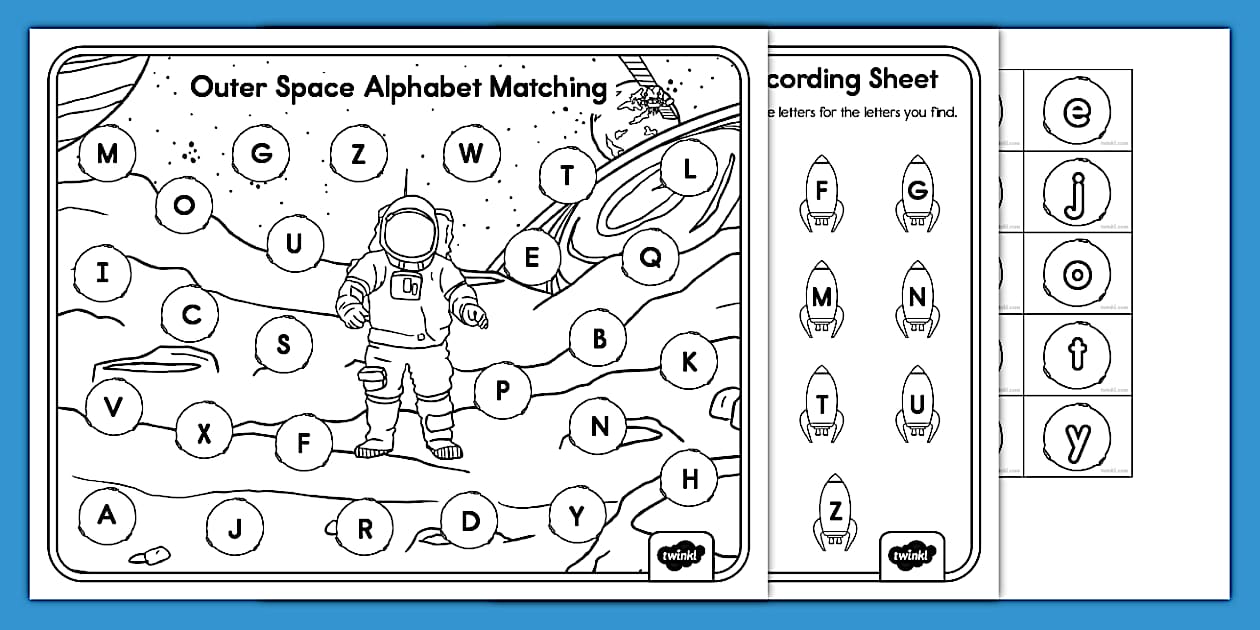 Outer Space Alphabet Sensory Bin Worksheet - Twinkl