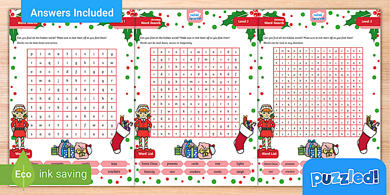 Fun Christmas Word Search Puzzle Pack - Twinkl Puzzled - AL
