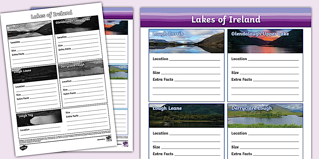 Lakes of Ireland Fact File Template (teacher made) - Twinkl