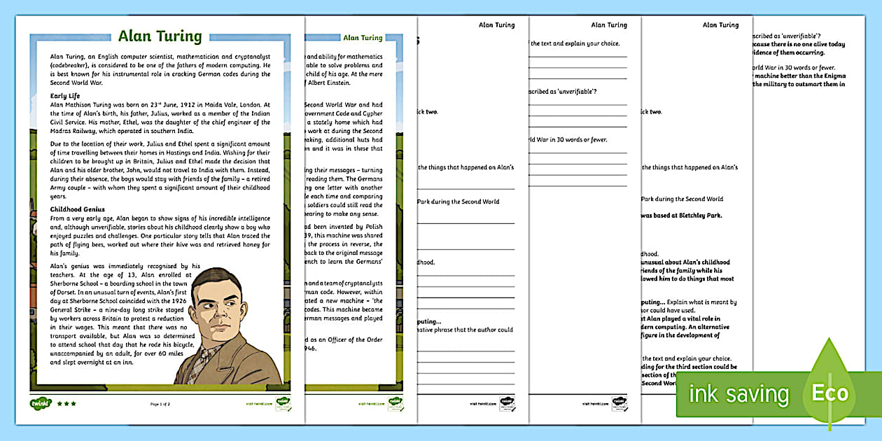 Alan Turing Reading Comprehension - Differentiated - UKS2