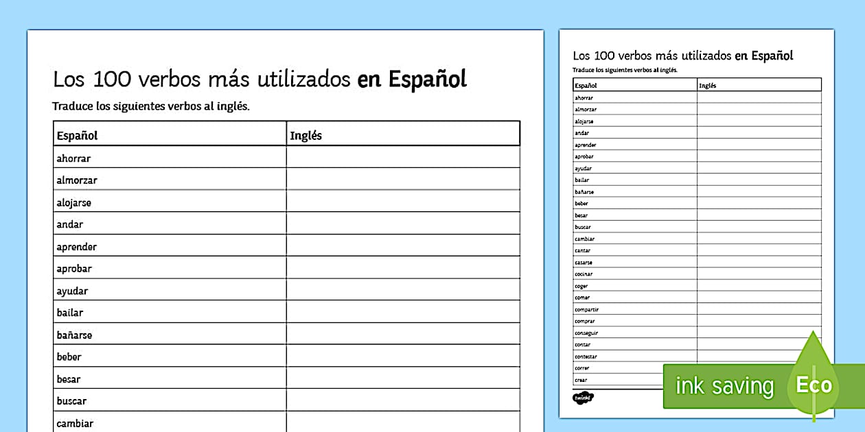 100 High Frequency Verbs 1 Worksheet / Worksheet Spanish