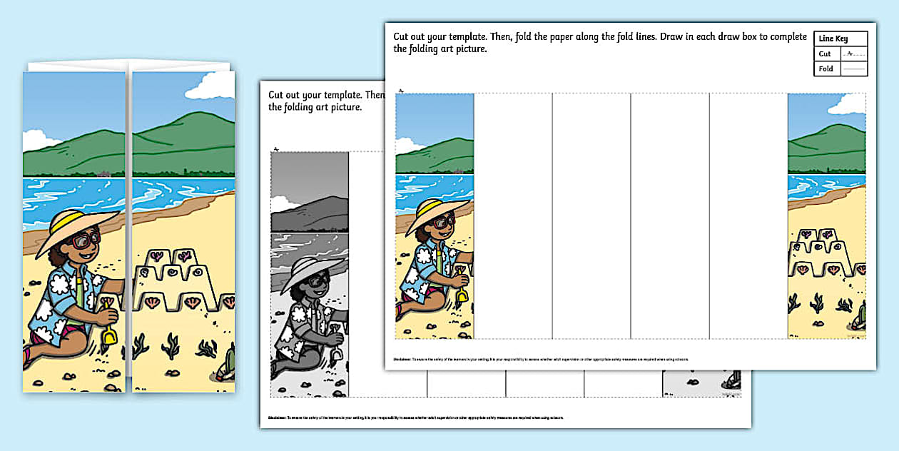 Sandcastle Folding Art Template (teacher made) - Twinkl