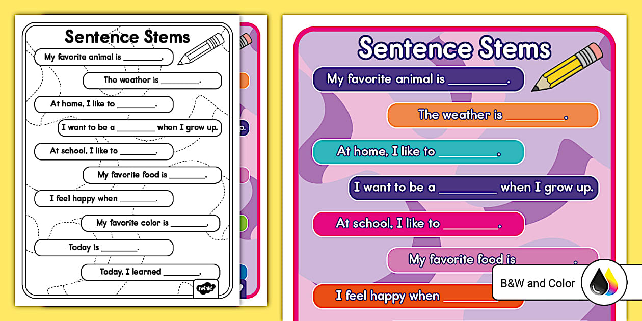 Sentence Stems Writing Poster for K-2nd Grade
