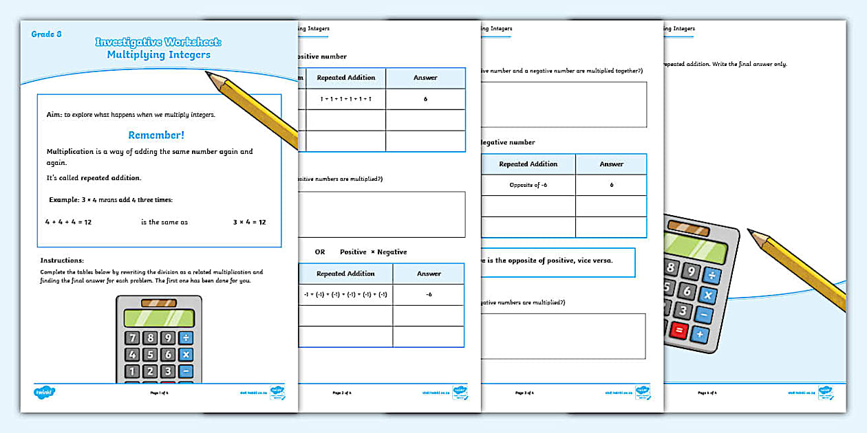 Grade 8 Worksheet: Multiplying Integers - Twinkl