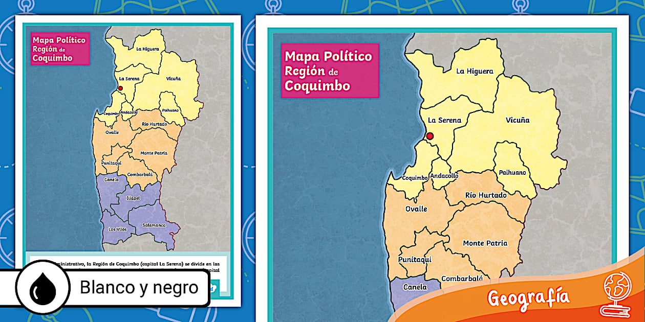 Póster de geografía: Mapa de la Región de Coquimbo