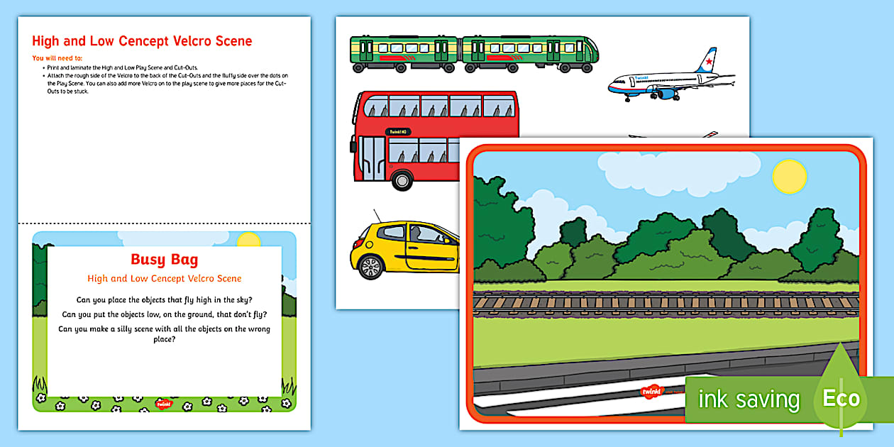 High and Low Concept Velcro Scene Busy Bag Prompt Card and Resource Pack