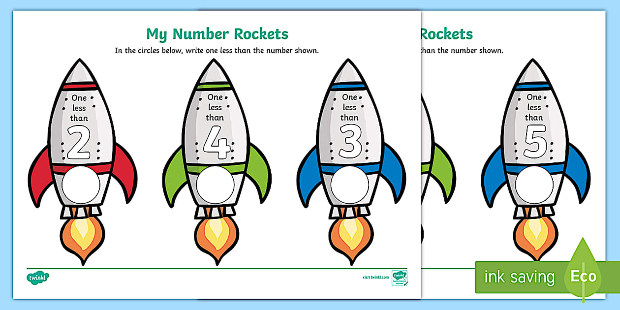 My Number Rockets One Less Worksheet / Worksheet - My Number Rockets ...