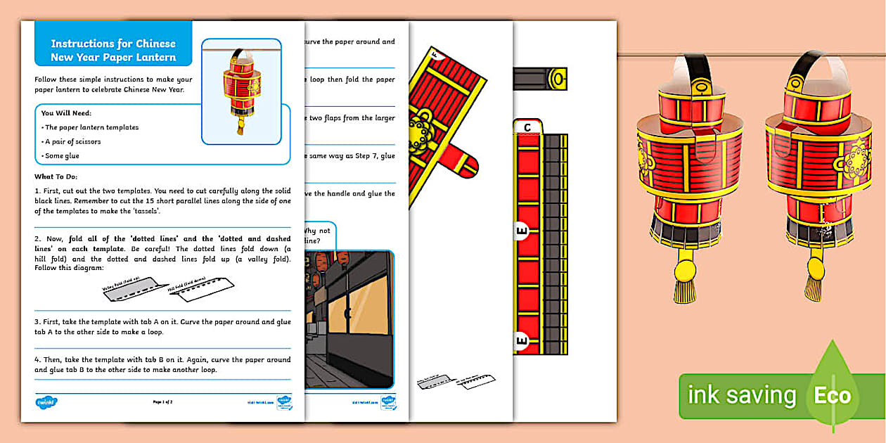 Chinese New Year Simple 3D Paper Lantern Decoration - Twinkl