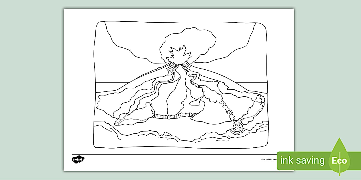Shield Volcano Colouring Page (teacher made) - Twinkl