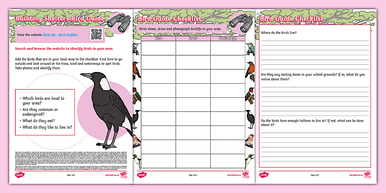 Building Shelters Bird Guide and Checklist (teacher made)