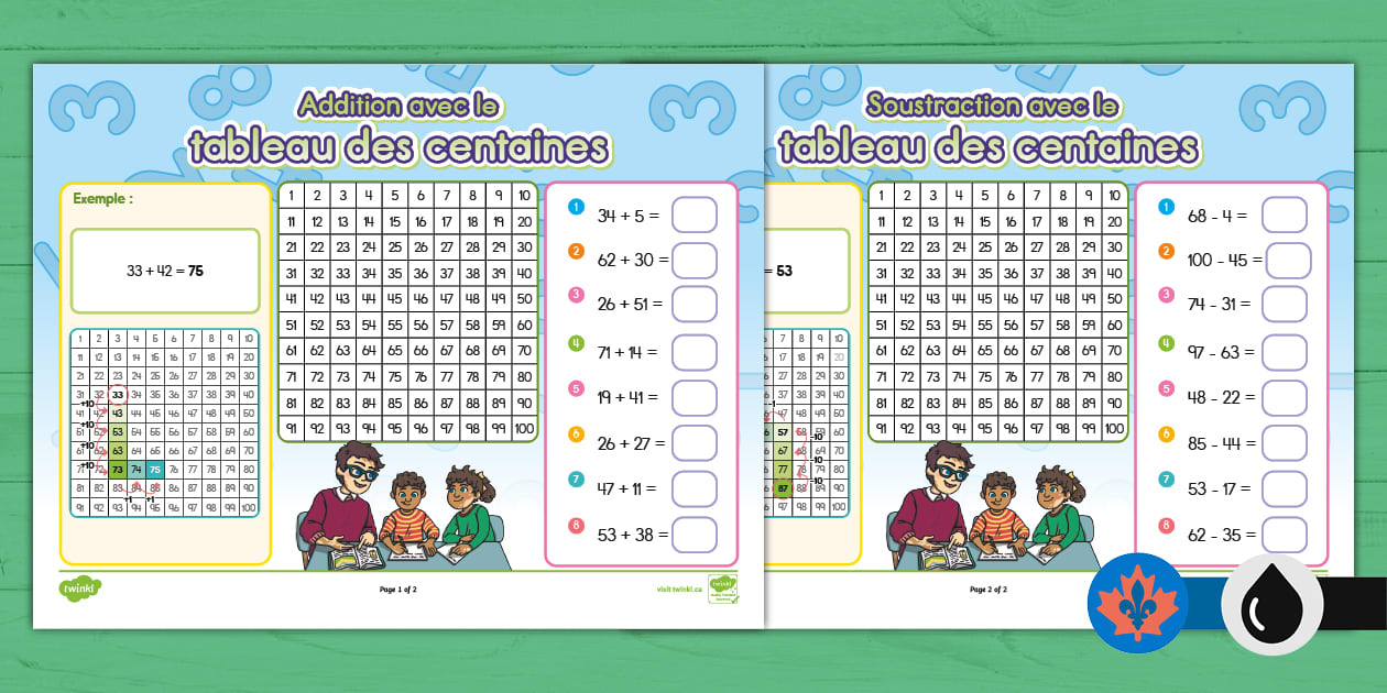 Add and Subtract with a Hundreds Chart Activity French