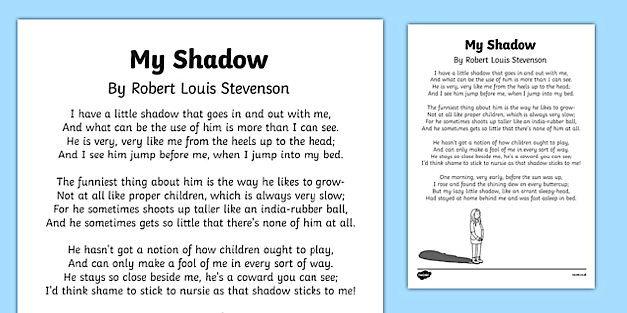 Dyslexic My Shadow Poem by Robert Louis Stevenson Print-Out