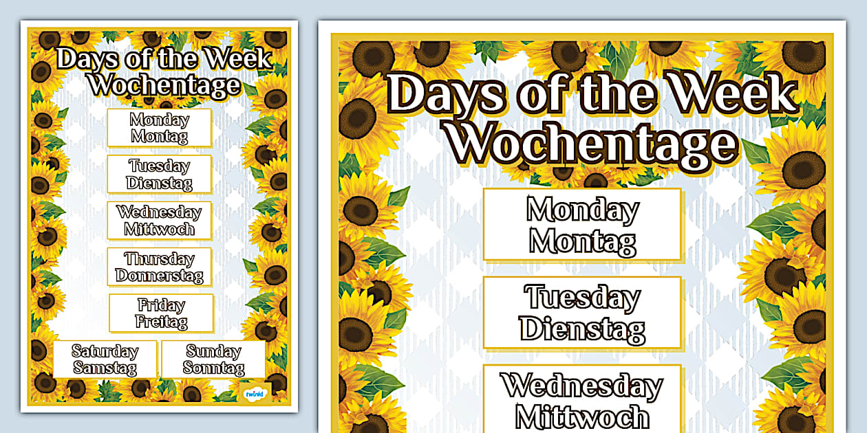 👉 Sunflower-Themed German Days of the Week Display Poster