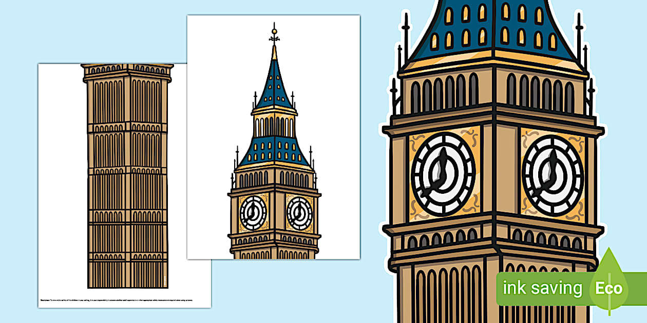 Elizabeth Tower (Big Ben) Large Display Cut-Out - Twinkl