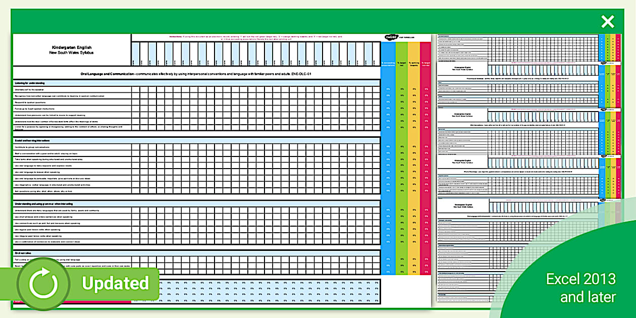 NSW Syllabus Early Stage 1 Kindergarten English Assessment Tracker